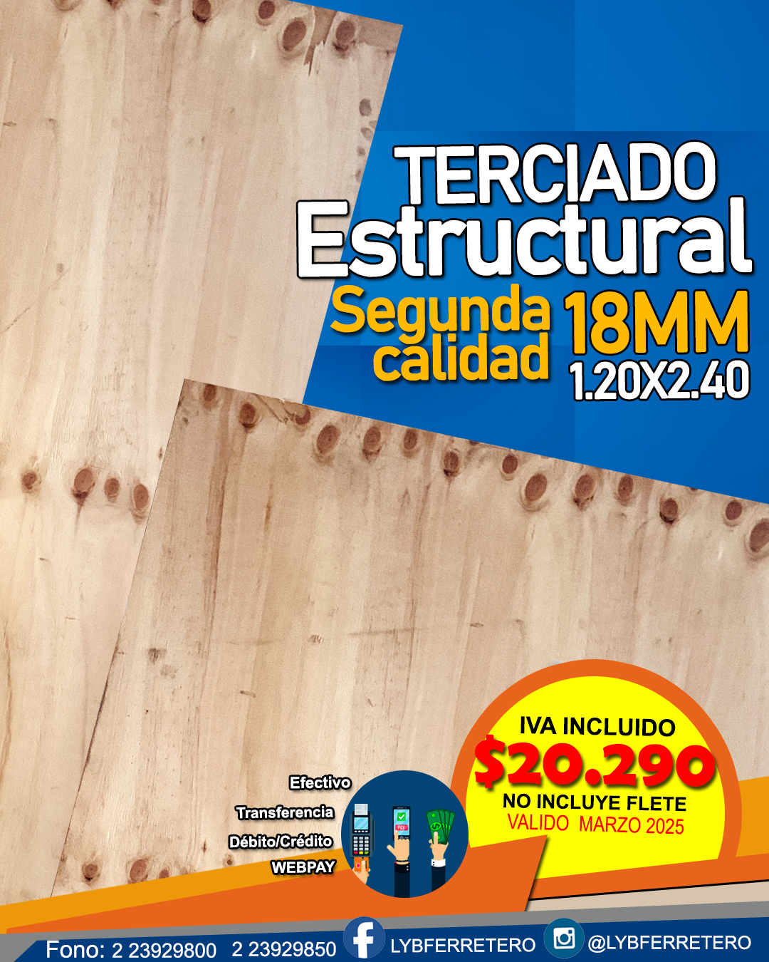 Ofertas: Terciado Estructural 18mm Segunda Calidad 1.22x2.44